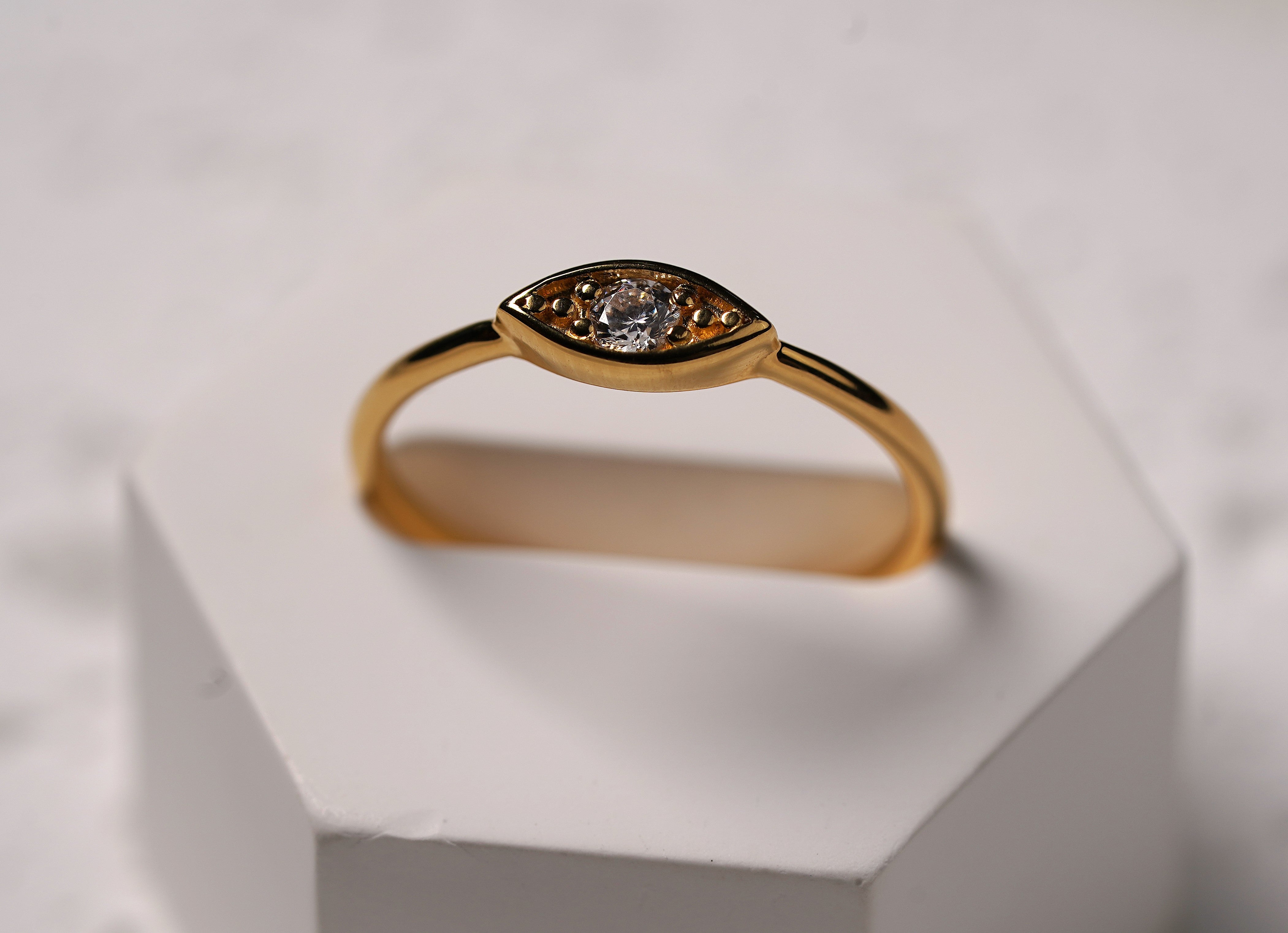 Gold Plated Sterling Silver Evil Eye Ring - Cubic Zirconia