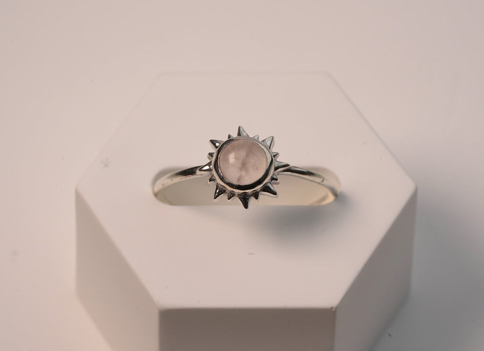 Rose Quartz Sun Gemstone Ring in 925 Sterling Silver